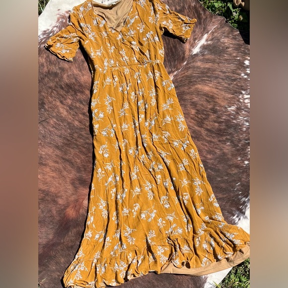 Polagram | Dresses | Polagram Ankle Length Mustard Colored Floral Dress ...
